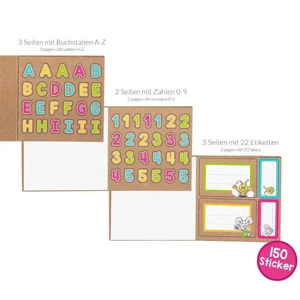 ABC CHAMPIONS Stickerbuch Schule | 150 Sticker für Buchstaben & Zahlen ...
